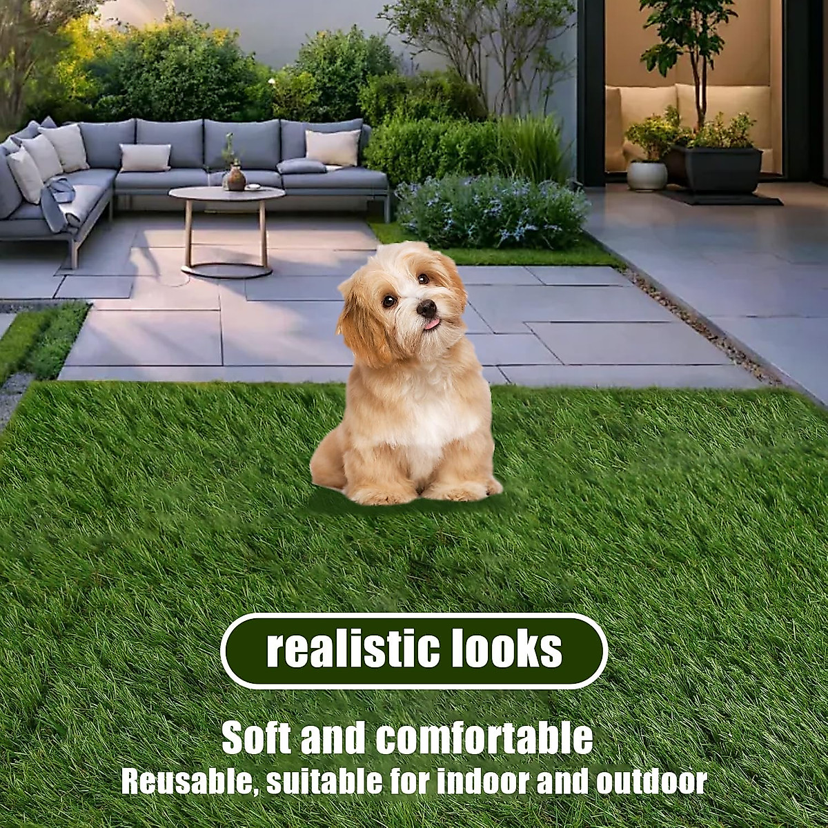 Qingbei Rina Artificial Grass Turf Tiles Interlocking for Dogs Potty,(12"x12"-9 Pack) Outdoor Fake Grass Mat Squares for Balcony,Self-draining Flooring