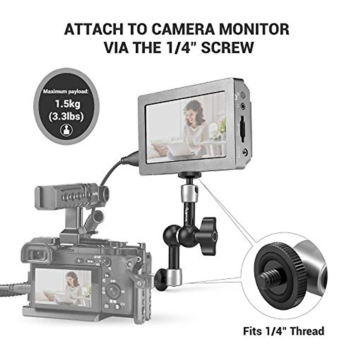 SmallRig 5.5 Inches Adjustable Friction Articulating Magic Arm, with Both 1/4" Screw for LCD Monitor/LED Lights - 2065