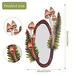 Eaarliyam Wooden Mushroom Forest Mirror, Wall Hanging Decor Vintage,Wooden Mushroom Forest Mirror, Vintage Wall Hanging Mushroom Shape Mirror Decor for Bedroom,Living Room