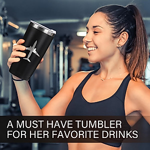 KIKERRO Pilot Gifts – 20oz Stainless Steel Travel Tumbler with Lid & Straw | Laser Engraved Aviation Mug for Pilots & Flight Attendants | Airplane-Themed Gift for Men, Christmas & Birthday