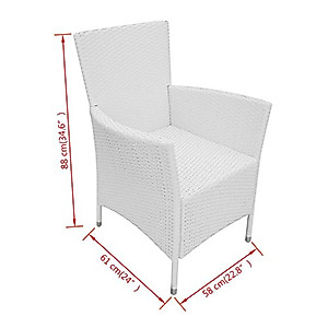 Festnight 9 Pieces Outdoor Patio Dining Set White Poly Rattan Tempered Glass Top Dining Table and 8 Chairs with Cushion Sectional Conversation Set Garden Outdoor Furniture