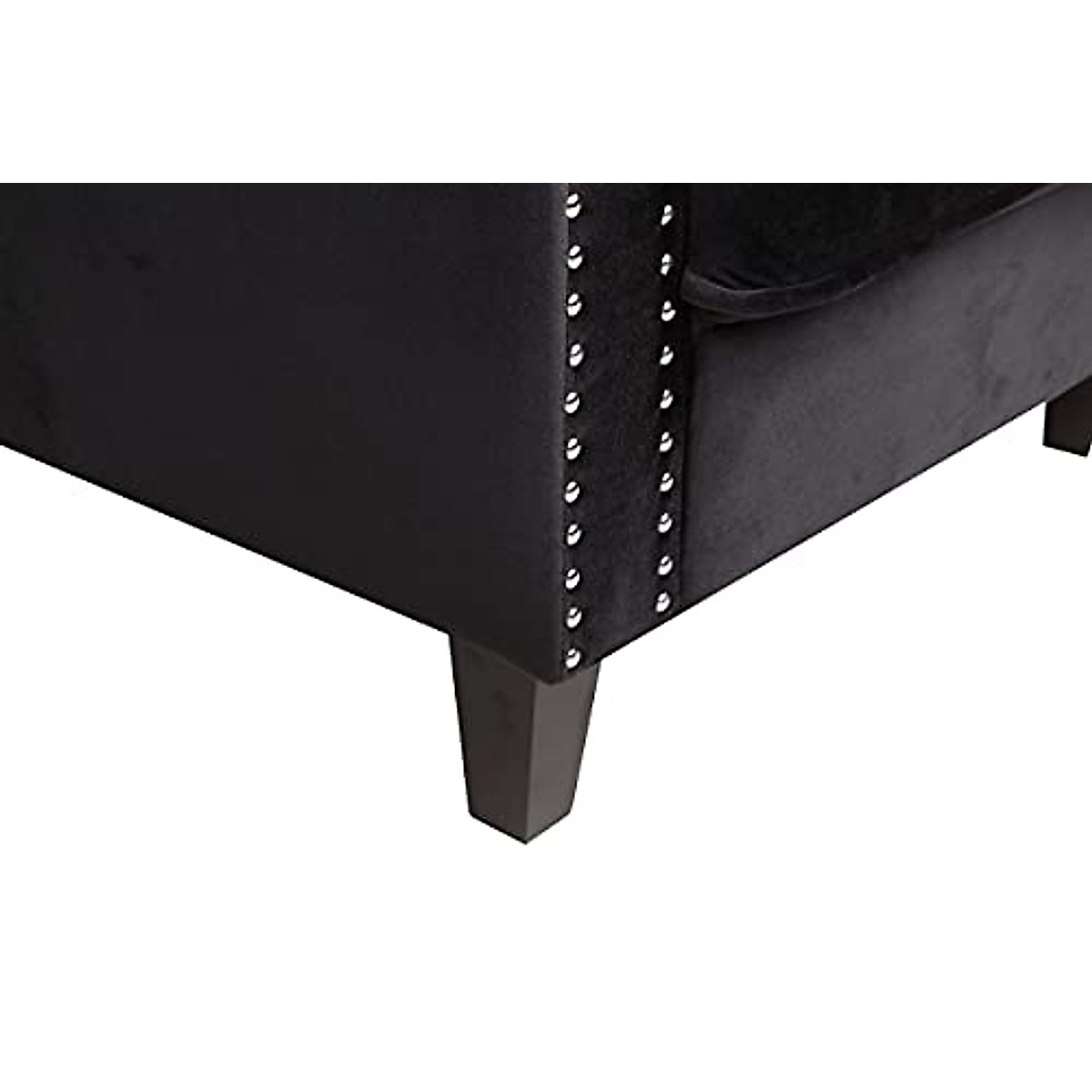 Iconic Home Camren Sofa Velvet Upholstered Swoop Arm Silver Nailhead Trim Espresso Finished Wood Legs Couch Modern Contemporary, Black