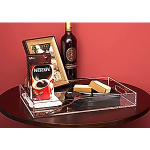 12x16 Clear Acrylic Serving Tray with handle,Spill Proof Rectangular Serving Tray Great For Coffee Table,Food,Wine,Fruit,Makeup Vanity tray,Ottoman Tray,organizer plastic tray for Kitchen and Bathroom