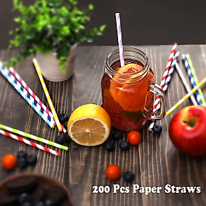 Paper Straws,200 Pcs Paper Drinking Straws For Wedding Party Restaurant Juice, Coffee Cold Drinks, Dessert and DIY Decoration (Stripe)