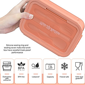 ZMYGOLON Bento Lunch Box for Kids, Lunch Bento Box Container Leak-proof for Kids Adults Teens School, Lunch Containers with 3 Compartments and Cup,Lunch Bag,Spoon,Fork (Pink)