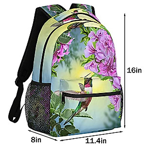 YPPAHHHH School Laptop Backpack Flower Bird Hummingbird for Girls Kids Boys Spring Flroal Lightweight Bookbag Elementary College Travel Hiking Daypack Backpacks for Women Men