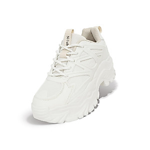 Niluber Chunky Sneakers for Women Platform White Mesh Dad Walking Shoes Comfortable Breathable Casual Fashion Running Shoes(Beige,11)