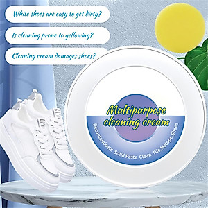 Warn Code Multipurpose Cleaner, Warncode Shoe Cleaner, Warncode Multi-functional Cleaning and Stain Removal Cream, White Shoe Cleaning Cream with Sponge, Decontaminate Solid Paste (1pcs)