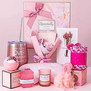 Birthday Gifts for Women,Unique Gifts Basket Ideas Happy Birthday Gifts for Her Relaxing Spa Gift Set Thinking of You Get Well Soon Gifts Box Thank You Gifts for Mom Wife Sister Friend Coworker,Pink