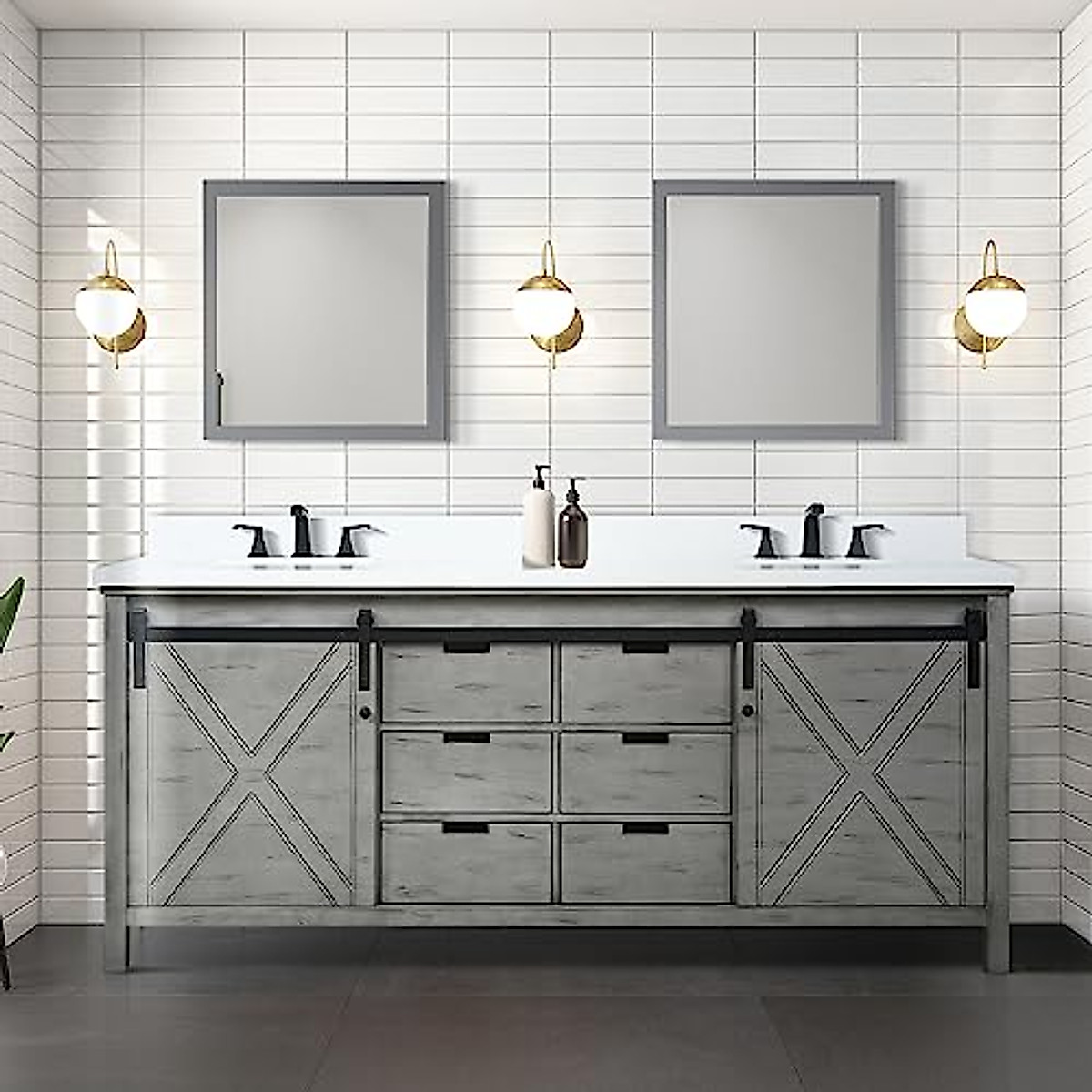 Bell+Modern Ketchum 80 inch Ash Grey Double Bath Vanity, Cultured Marble Countertop and 30 in Mirrors