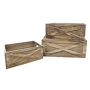 Admired By Nature Rustic Barn Door Style Home Décor Nesting Storage Organizer Wooden Crates, Set of 3, Natural, ABN5E172-NTRL,Barn Door Light brown