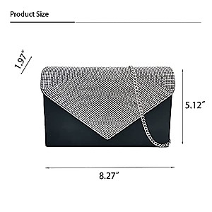 JUBOO PARADISE Black Evening Purses for Women Wedding Prom Party, Silver Rhinestone Faux Suede Crossbody Shoulder Formal Bride Envelop Evening Clutch Bag Handbag