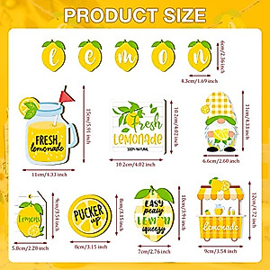 11 Pieces Lemon Peach Pumpkin Tiered Tray Decor Set Gnome Fresh Lemonade Wooden Tiered Tray Decor Peach Lemon Wood Blocks Standing Sign Decorations for Layered Pallets Summer Autumn (Lemon Style)