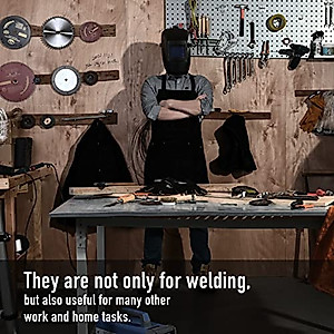 LeaSeek Leather Welding Apron,Heat & Flame-Resistant Heavy Duty Work Apron with 6 Pockets,Woodworking Shop Apron (Black-42)