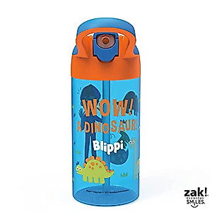 Zak Designs Blippi Kids Water Bottle with Spout Cover and Built-in Carrying Loop, Made of Durable Plastic, Leak-Proof Water Bottle Design for Travel (17.5 oz, Pack of 2)