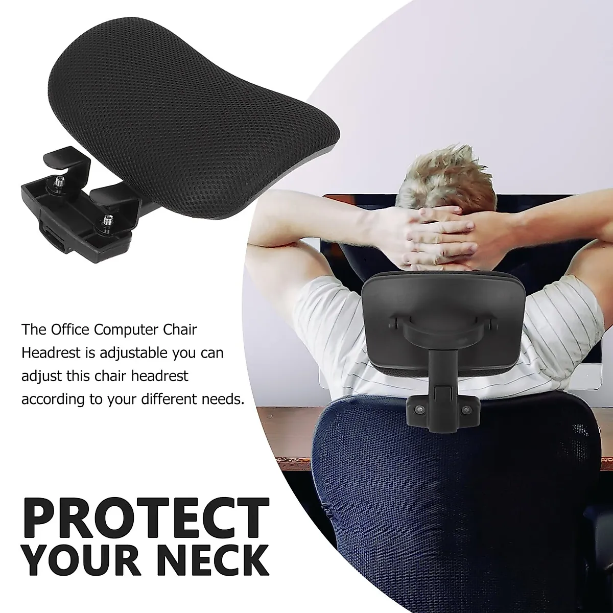 DOITOOL Office Chair Headrest Attachment Universal, Adjustable Headrest Head Rest, Neck Support Cushion Clip on (Black)