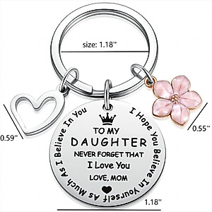 to My Daughter Keychain Gifts, Inspirational Graduation for Daughters from Mom, Sweet 16 18th 21st Birthday I Love You Keychain for Teen Girls