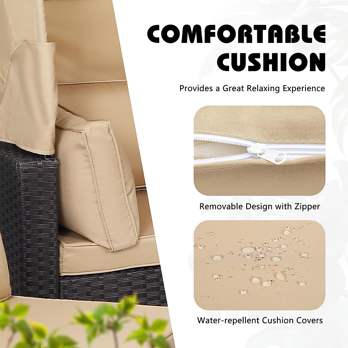 TITIMO 6 Pieces Patio Furniture Set Outdoor Conversation Set Daybed with Retractable Canopy Patio Sectional Rattan Sofa Set W/Adjustable Backrest and Table for Poolside (Brown)