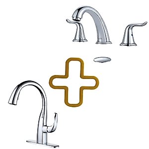 WOWOW Kitchen Faucet with Sprayer and 3 Hole Widespread Bathroom Faucet Chrome Bathroom Sink Faucets 2 Handle Bath Faucet 8 inch