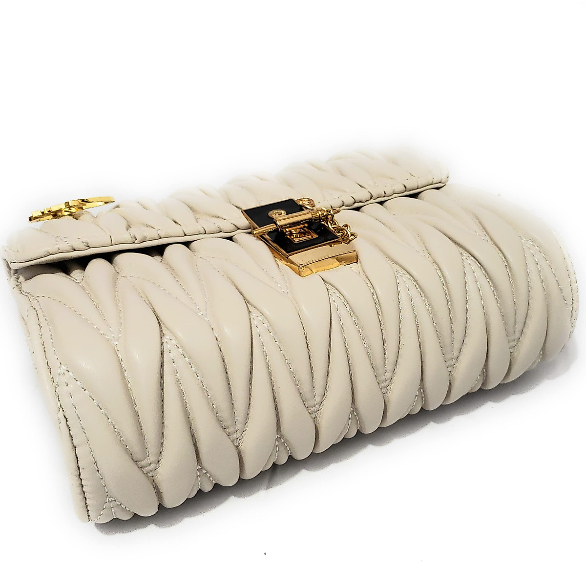 MariaKinz Crossbody/Shoulder Small Bag and Phone Holder Purse Convertible Chain Strap (Cornforth White)