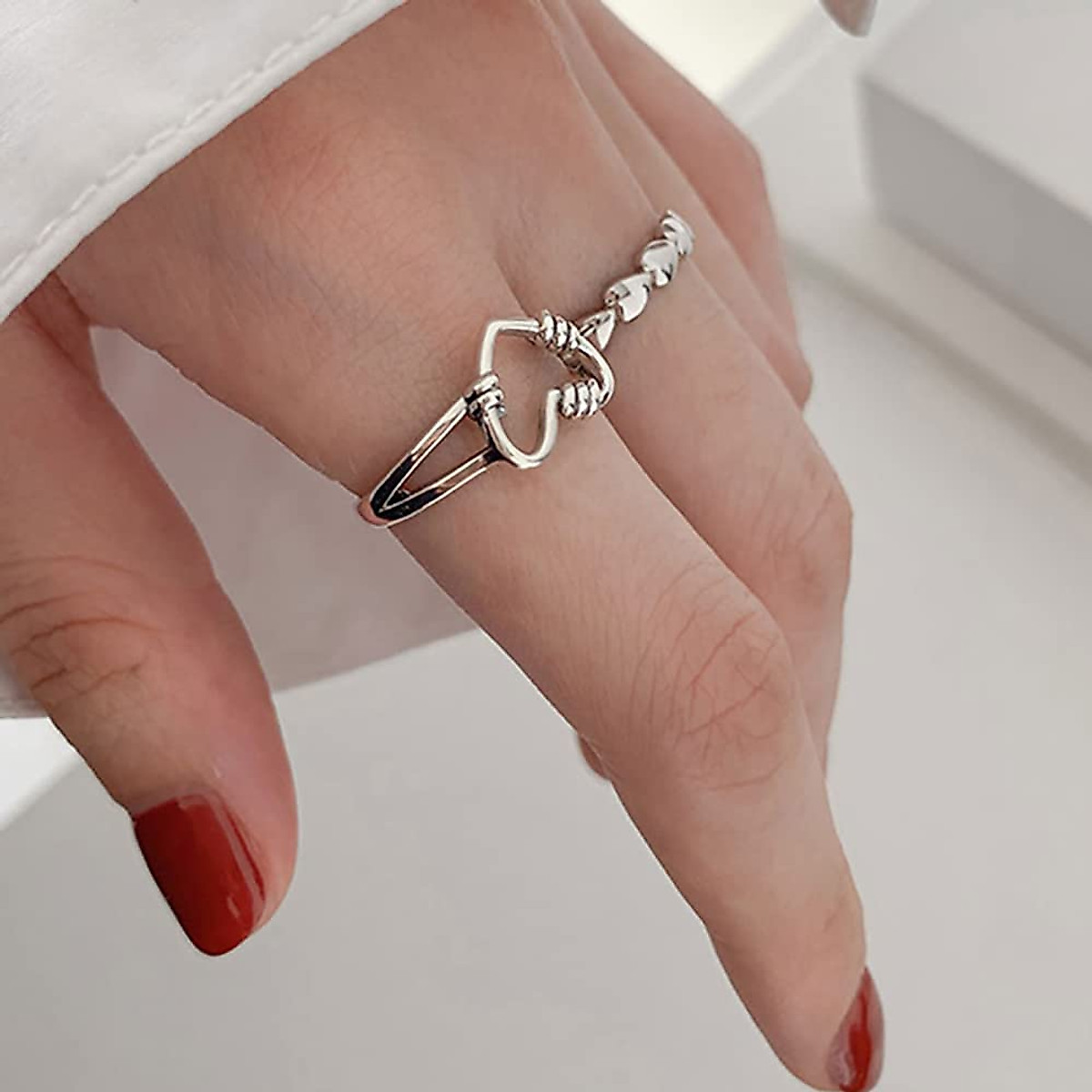 LOVECOM 925 Sterling Silver Love Heart Rings For Women Retro Twisted Finger Stacking Ring Band Open Adjustable Promise Ring Jewelry Birthday Farthers Day Gifts from Daughter son