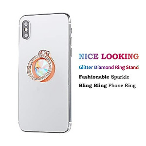 lenoup Glitter Bling Bling Phone Ring Holder, Sparkle Phone Ring Artificial Diamond Stand, Rhinestone Cell Phone Finger Ring for Phones,Pad(Rose Gold)