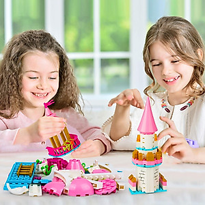 HOGOKIDS Girls Castle Princess Building Toys - Girl Dream House 5-in-1 Pink Castle & Carriage Playsets STEM Building Blocks Set Fantasy Gifts for Kids Age 6 7 8 9 10 11 12 Years Old (998 PCS)