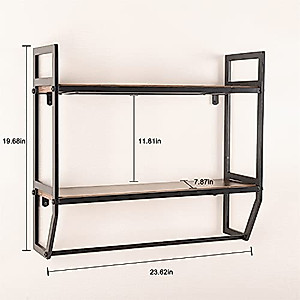 DSONGYEED Bathroom Shelf with Towel Bar Wall Mounted Towel Rack Rusticbathroom Towel Rack, 2 Tier Shelf Storage Organizer for Living Room, Kitchen, Bedroom