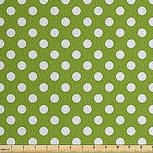 Ambesonne Geometric Faux Suede Fabric by The Yard, Retro Style Simple Image of Polka Dots Circle Shapes in Repetitive Pattern, for Indoor Outdoor DIY Projects Upholstery, 5 Yards, Lime Green White