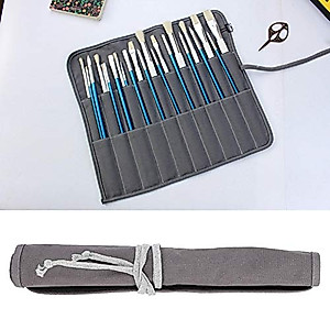 GLOGLOW Canvas Paintbrush Wrap Roll Up Case Holder, Gray Canvas Paintbrush Holder Paint Pen Roll Up Bag Case Travel Drawing Paintbrush Roll Organizer (Brushes NOT Included)