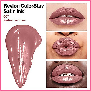 Liquid Lipstick by Revlon, Face Makeup, ColorStay Satin Ink, Longwear Rich Lip Colors, Formulated with Black Currant Seed Oil, 007 Partner in Crime, 0.17 Fl Oz