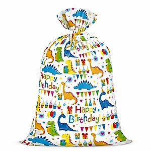 Loveinside Jumbo Large Plastic Gift Bag, Birthday Design Plastic Bag with Tag and Tie for Birthday Party, Graduation, Baby Shower - 56" x 36", 1 Pcs - Dinosaur