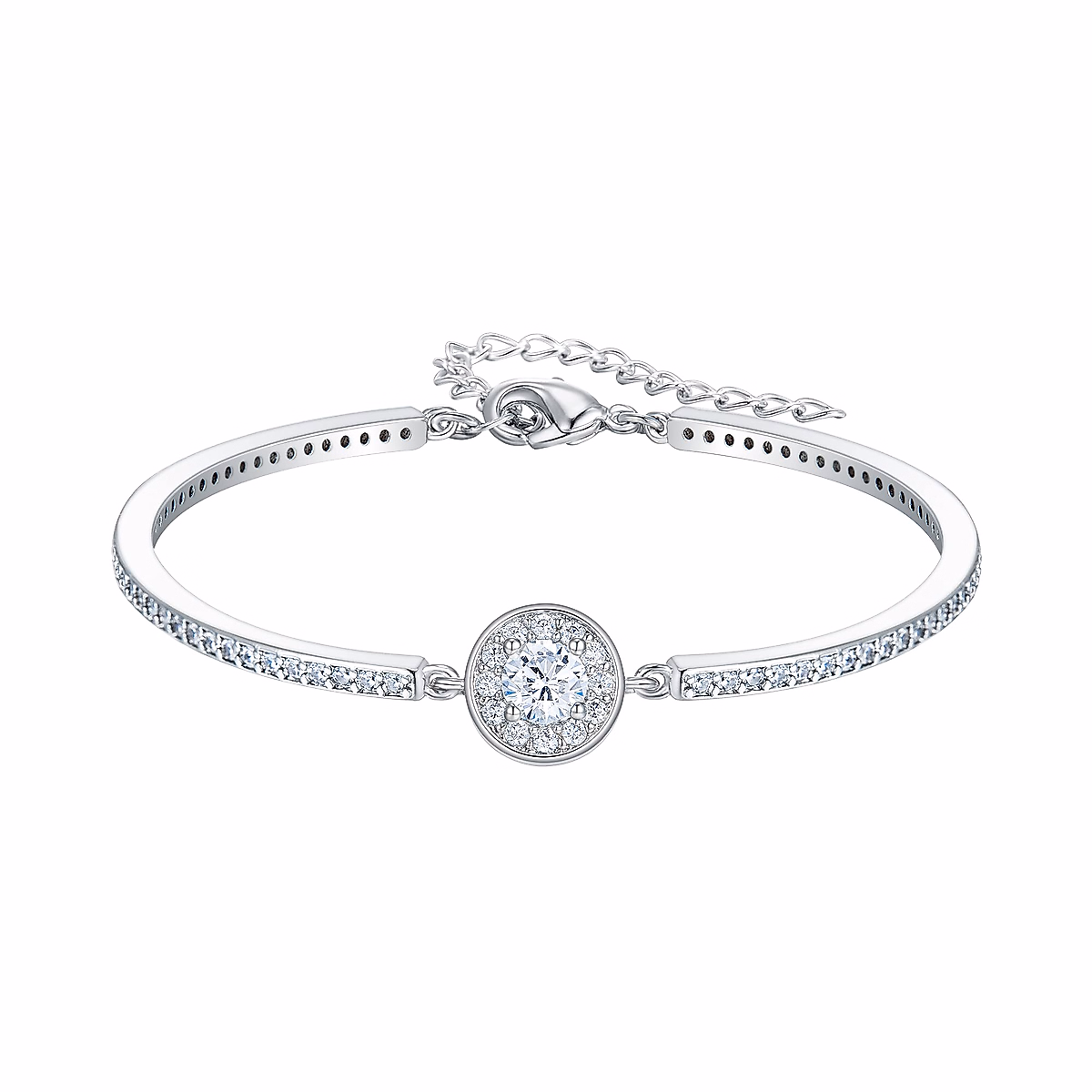 EVER FAITH Woman's Wedding Jewelry Gorgeous White CZ Birthstone Solitaire Wrist Bangle Bracelet Link for Bride, Bridesmaids