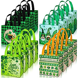 Whaline St. Patrick's Day Tote Bags with Handles, Reusable Gift Bag Waterproof Grocery Goodie Shopping Totes for Party Supplies, 16 Pack