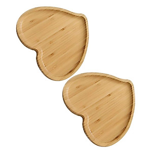 UPKOCH 2pcs Heart Shape Wood Plate Wooden Serving Tray Food Plate for Dessert Snacks Fruit Breakfast Sandwich Bread M