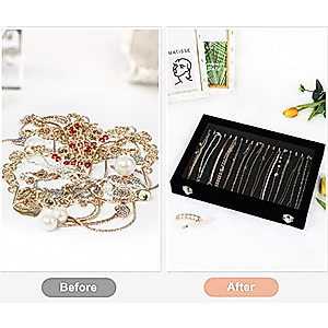 Necklace Organizer Box, Necklace Tray for Jewelry with Clear Lid, Dustproof Velvet Necklaces Holder Storage Display Case, 20 Hooks Glass Top Jewelry Tray Drawer Insert for Necklaces Pendant Bracelet