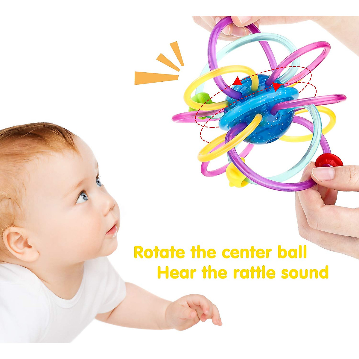 Zooawa Baby Teether, Soft Rattle and Sensory Ball Teething Toy for Pain Relief, BPA-Free Teether Ball Rattle Toy for Infants and Toddlers All Ages, Easy to Hold, Translucent