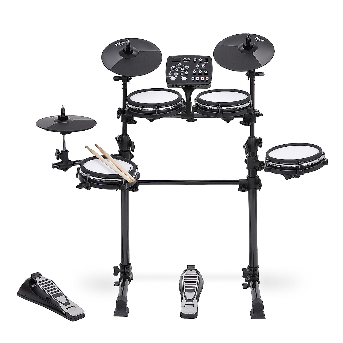 LyxJam 7-Piece Electronic Drum Kit, Professional Drum Set with Real Mesh Fabric, 209 Preloaded Sounds, 50 Play-Along Songs, Recording Capability, Cymbals & Kick Pedal, Drum Sticks And Key Included
