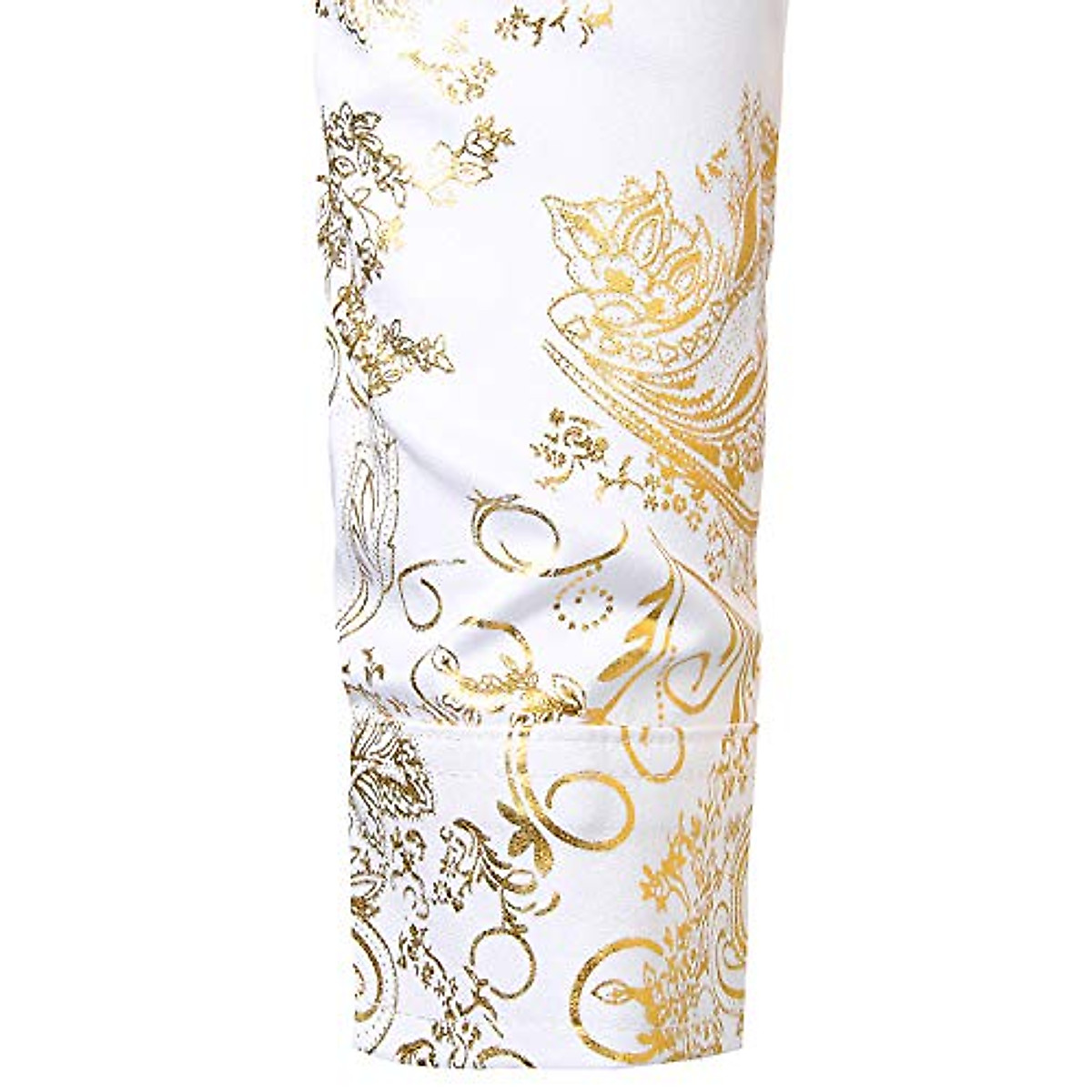 ZEROYAA Men's Luxury Paisley Gold Shiny Printed Stylish Slim Fit Button Down Dress Shirt ZLCL18 White Gold Medium