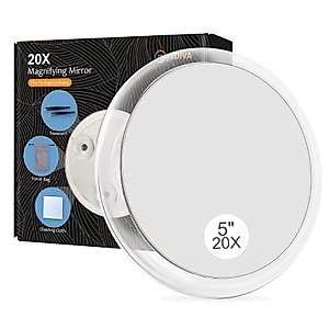 MIYADIVA 20x Magnifying Mirror with Suction Cup and Eyebrow Tweezers Kit for Women, Hair Removal Tweezers Travel Set Including High Magnification Magnified Mirror，5 Inch