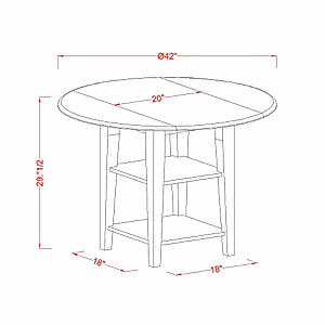 East West Furniture SUT-BMK-T Sudbury Dining Room Table - a Round kitchen Table Top with Dropleaf & 2 shelves, 42x42 Inch, Buttermilk & Cherry