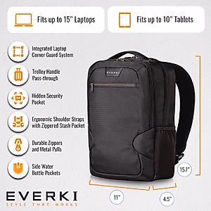 EVERKI Studio Slim Business Professional 14.1-Inch/MacBook Pro 15 Laptop Backpack, Lightweight, Men or Women (EKP118)
