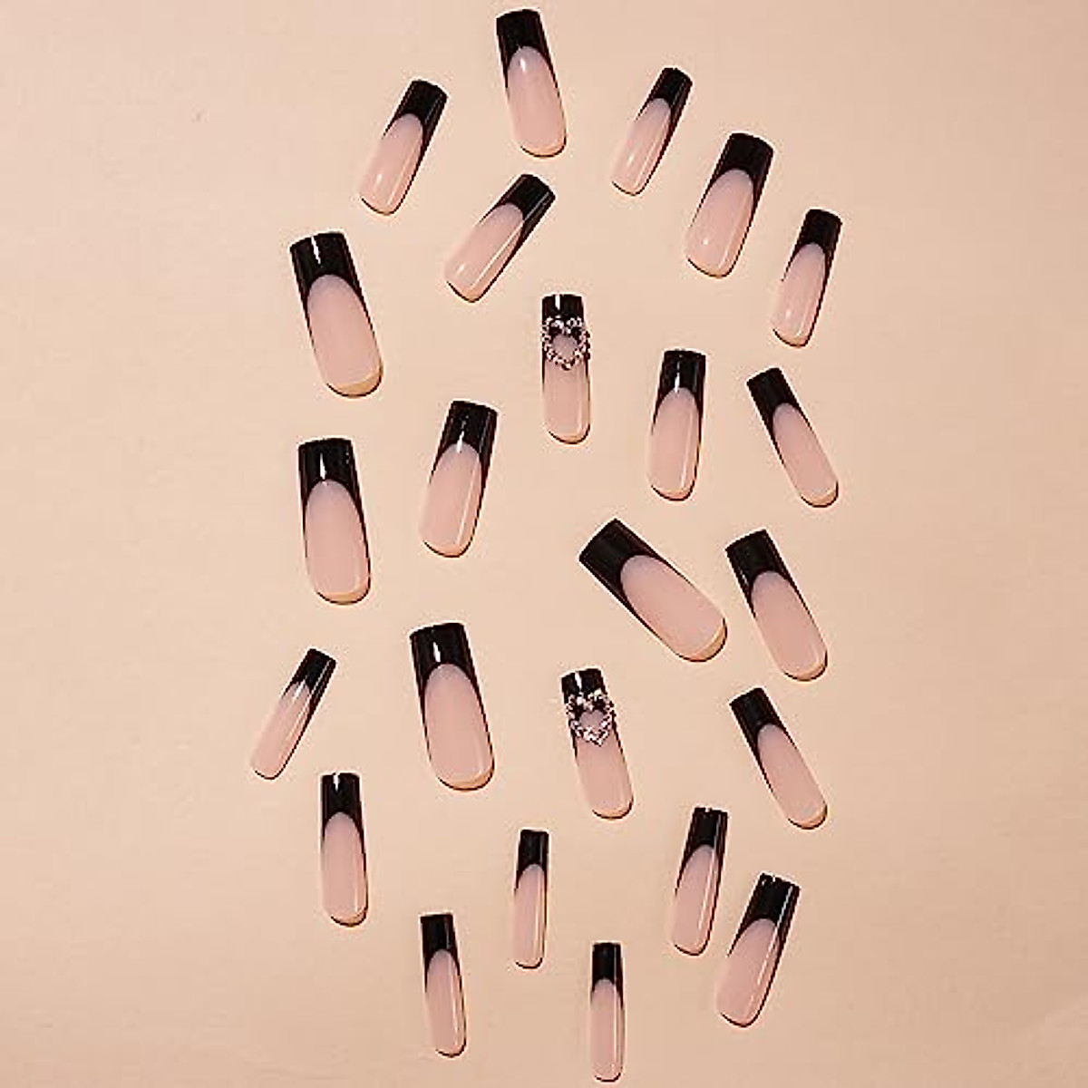 24Pcs French Tip Press on Nails Long Coffin Fake Nails with Love pattern Designs Glossy False Nails for Women Girls Artificial Acrylic Stick on Nails with Glue on Acrylic Nail Tips