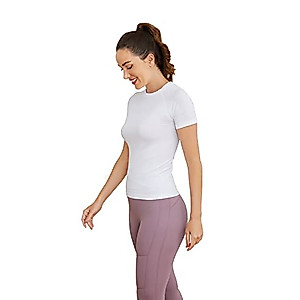 MathCat Workout Shirts for Women, Workout Tops for Women Short Sleeve, Seamless Yoga Shirts, Breathable Athletic Gym Tops Slim Fit(White,S)