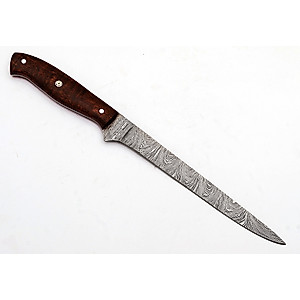 HM TRADING Custom Handmade Damascus Steel Fillet Knife with Beautiful Rose wood Handles (Brown)