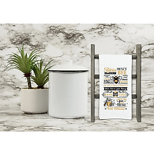 Honey Bee Kitchen Towels with Hanging Loop - Set of 5 100% Cotton Flour Sack Hand Towels - Home Decor Housewarming Hostess Mother's Day Gift for Bee Lover