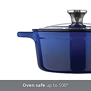 MasterPRO - Legacy Enameled Cast Iron Collection - 2 Quart Dutch Oven with Lid - Gorgeous Oven to Table Presentation with Ombre Design on the Cookware - Blue