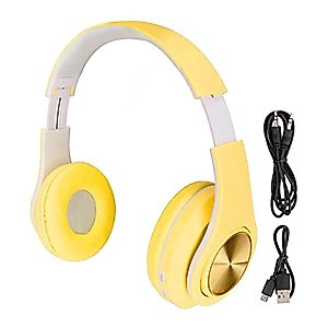 Cryfokt Noise Reduction Bluetooth Headset for Kids, Foldable Over Ear Headphone Wireless Wired Headphones with Colorful Light for Phone, Laptop, Tablets, Online Learning(Yellow)