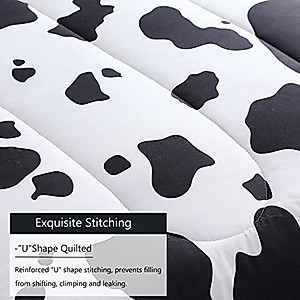 PERFEMET Cow Print Bedding Comforter Set Cartoon Milk Cow Print Bedding Set Reversible Plaid Grid Bed Sets for Kids Teens Boys Girls (Twin/Twin XL Size, Black and White)