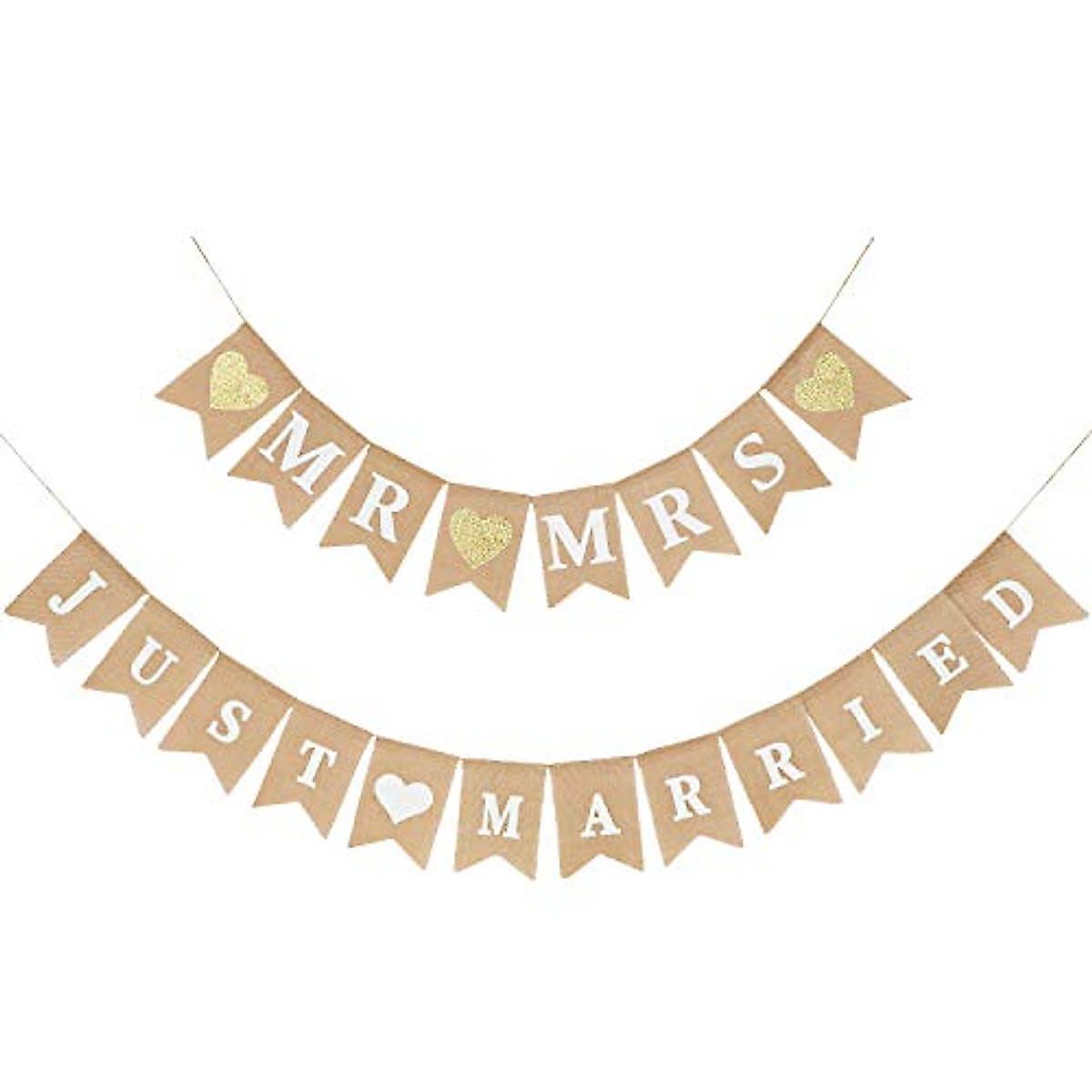2 Pieces Mr and Mrs Banner Just Married Banner Burlap Wedding Bridal Shower Banner Rustic Bunting Garland for Wedding Party